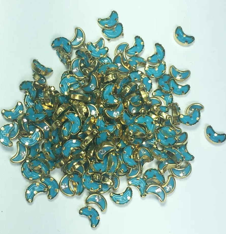 Coloured Pearl Kundan Stone (Flat Back Framed) - Cresent Shape with st ...